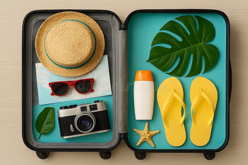 Open Suitcase Packed with Summer Vacation Essentials, Capturing a Sense ...