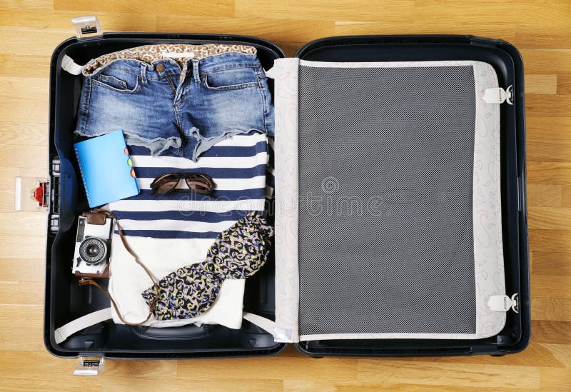Open Suitcase Packed for Travelling, Close Up Stock Image - Image of ...