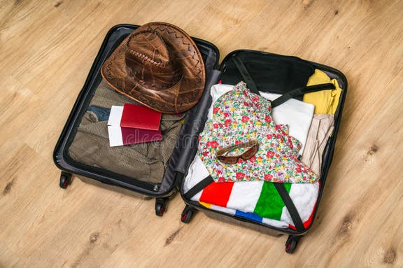 Open Suitcase Packed for Travelling Stock Photo - Image of packing ...