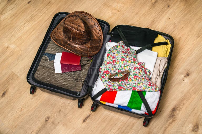 Open Suitcase Packed for Travelling Stock Photo - Image of packing ...