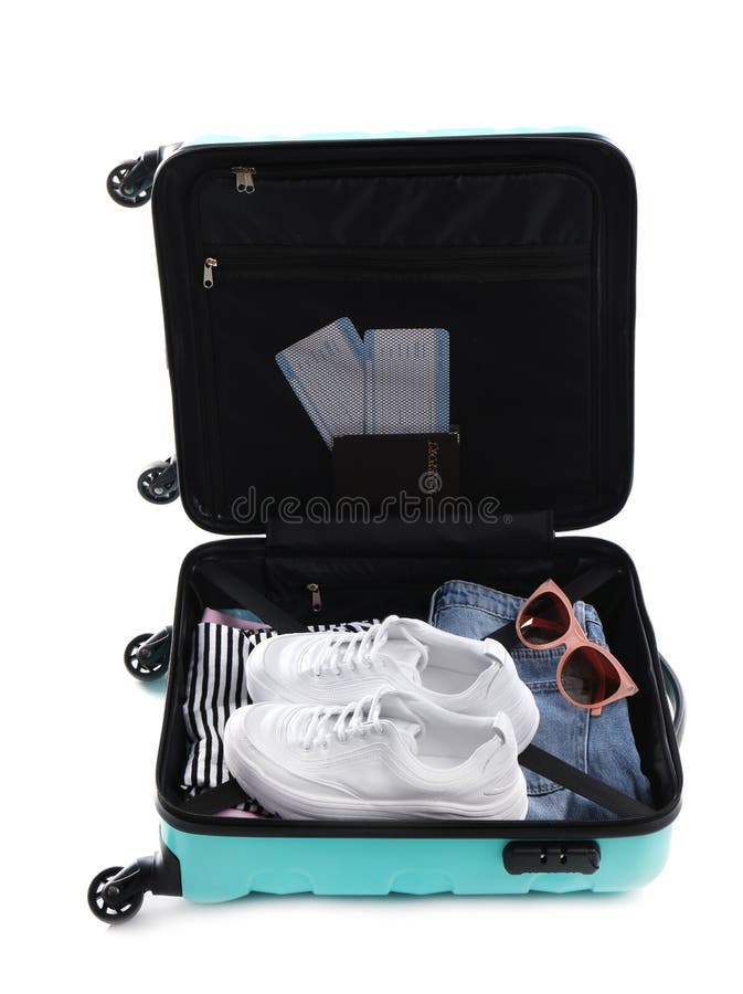 Open Suitcase Packed for Travelling Stock Photo - Image of open ...