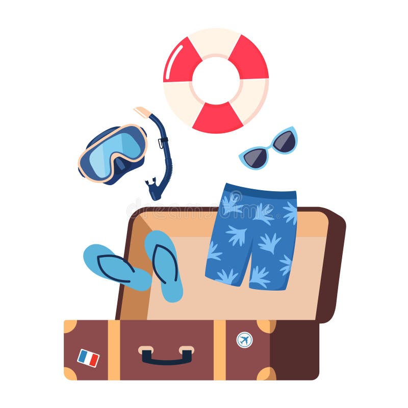 Open Suitcase with Summer Beach Elements. Summer Colorful Objects ...
