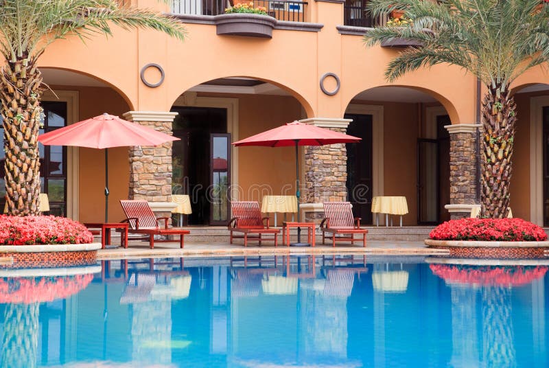 Open swimming pool stock photo. Image of green, motel - 12915656