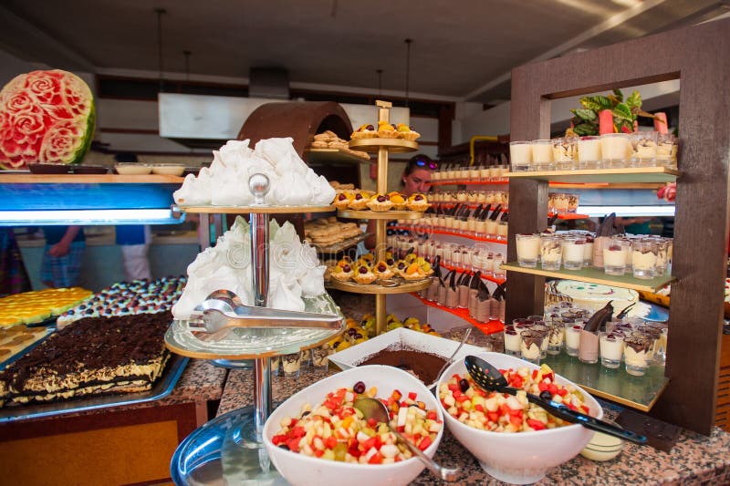 Open Table with Cakes. Outdoor Table for Visitors Stock Photo - Image ...