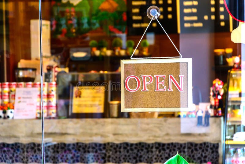 Open tag in coffee shop stock photo. Image of beverage - 46464140