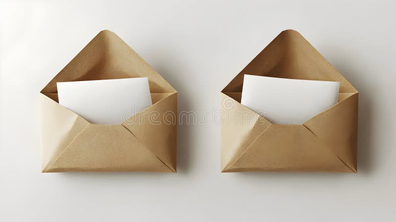 Open Tan Envelopes with Blank White Papers on Neutral Background Stock ...