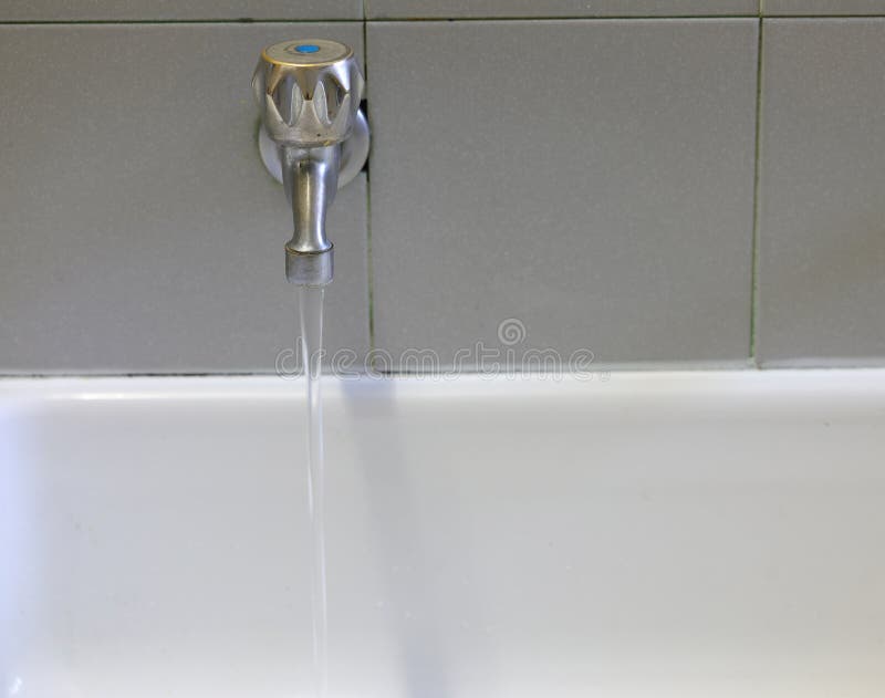 Open Tap with Water Above the Ceramic Sink Stock Image - Image of waste ...
