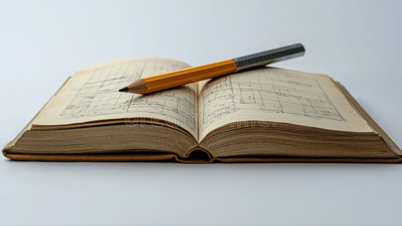 Open Technical Drawing Book with Ruler and Pencil on a Clean Surface ...