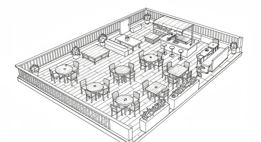 Open Terrace Layout Featuring a Rectangular Space with a Rail Enclosure ...