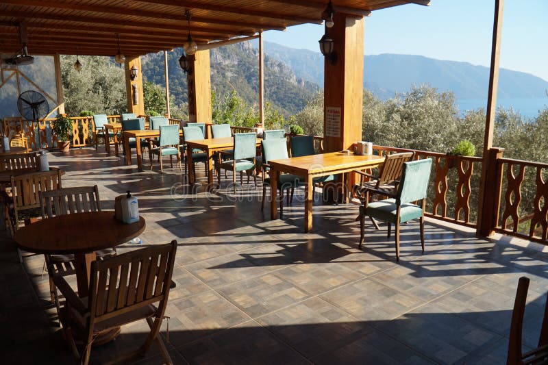 Open Terrace in the Restaurant in the Sunlight. Stock Image - Image of ...