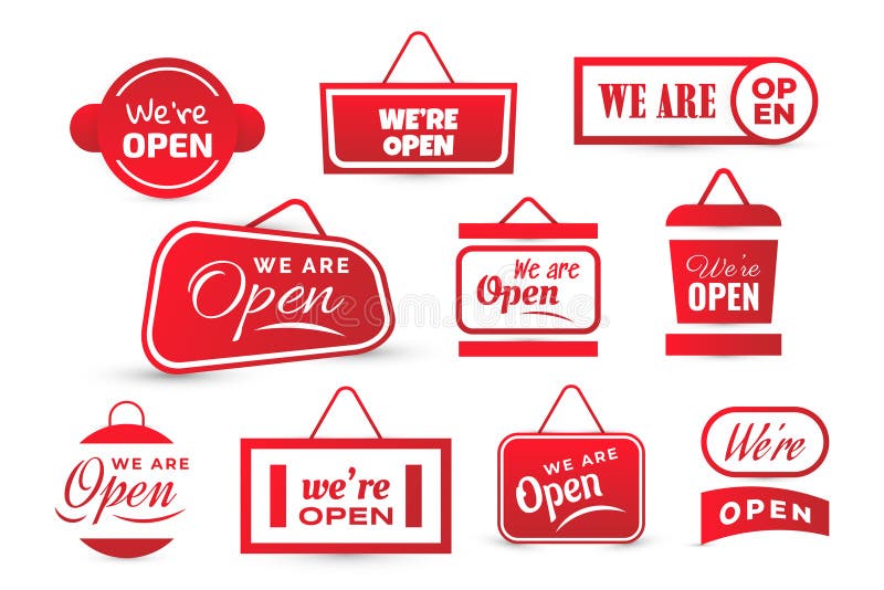 We are Open, Text Collection for Sticker, Flyer, Header, Banner ...
