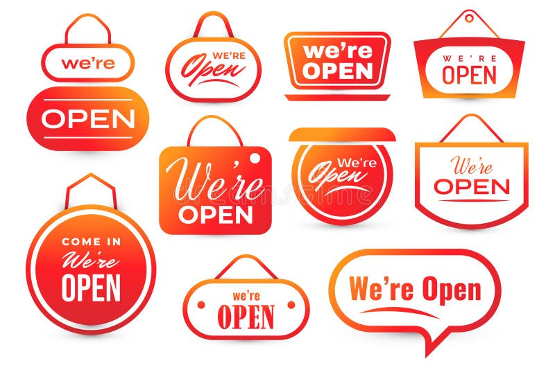 We are Open, Text Collection for Sticker, Flyer, Header, Banner ...