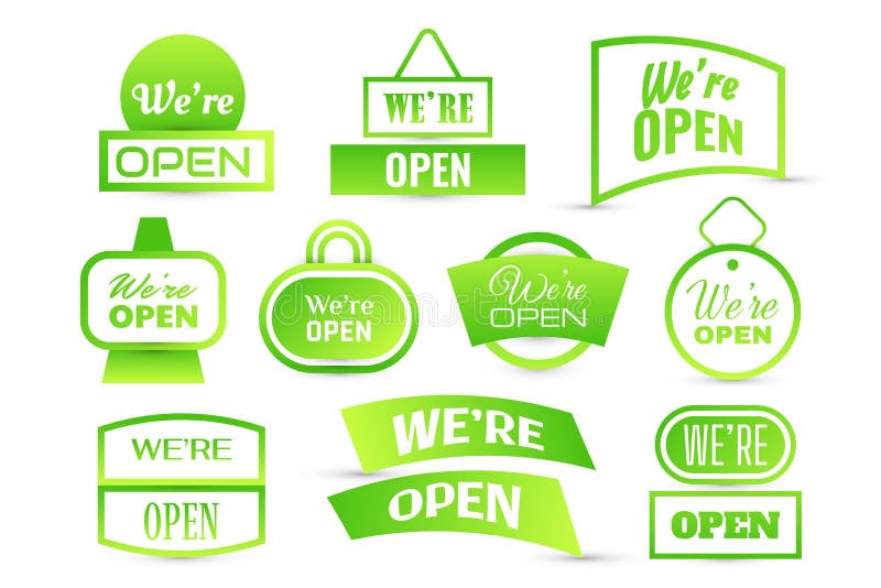 We are Open, Text Collection for Sticker, Flyer, Header, Banner ...