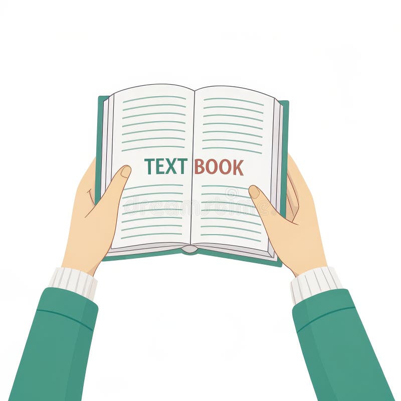 Open Textbook Illustration Two Hands Holding a Book, Isolated on White ...