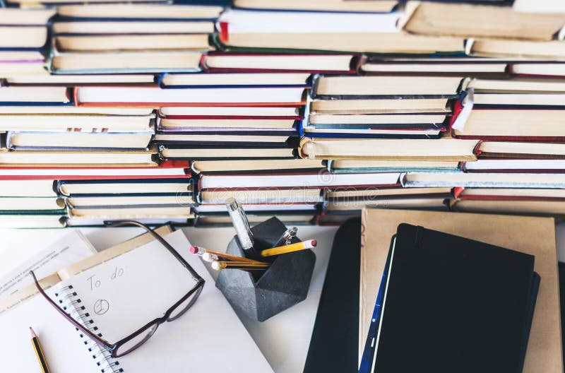 Open Textbook, Notebook, Smartphone, Laptop Computer, Stack of Books ...