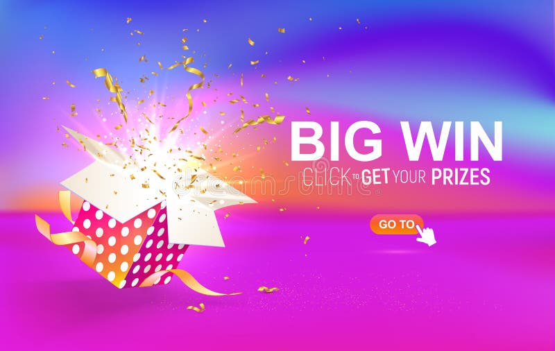 Open Textured Gift Box with Confetti Explosion Inside. Big Win. Click ...