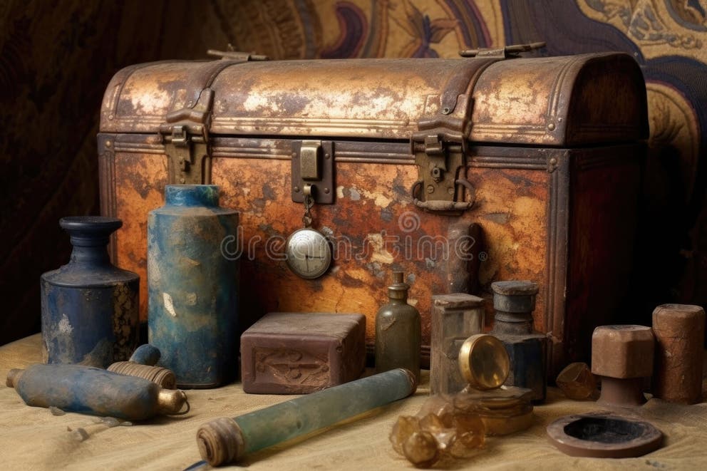 Open Time Capsule Revealing Aged Artifacts Stock Illustration ...