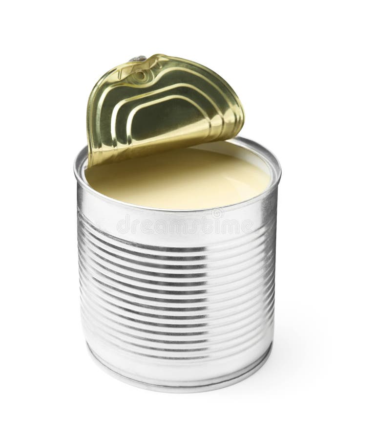 Open Tin Can with Condensed Milk Isolated on White Stock Photo - Image ...