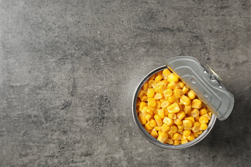 Open Tin Can of Corn Kernels on Table, Top View Stock Photo - Image of ...