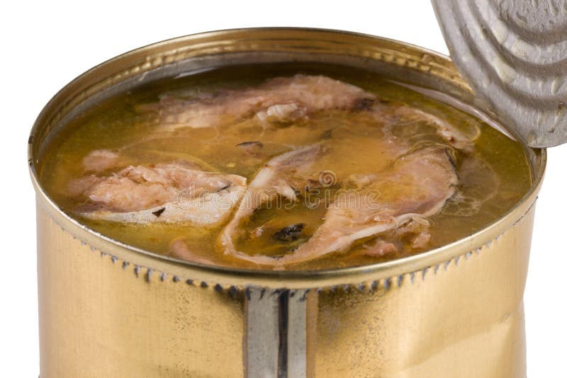 Canned Pilchard Fish on a Plate Isolated White Background Stock Photo ...