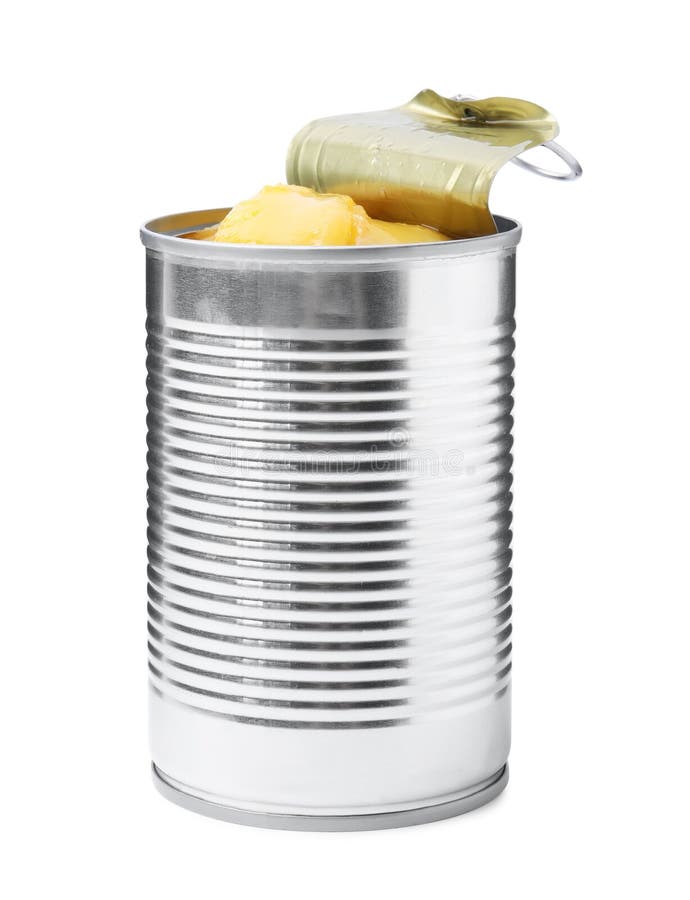 Open Tin Can of Mangoes Isolated on White, Top View Stock Image - Image ...