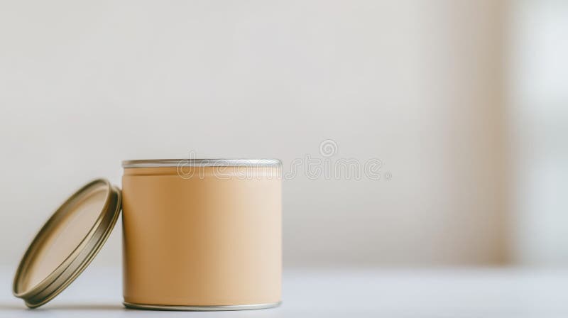 Open Tin Can with a Metallic Lid Resting beside it on a Neutral ...