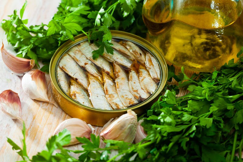 Open Tin Can with Sardines in Oil Stock Photo - Image of fish, brown ...