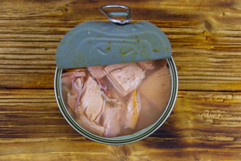 Open Tin Can of Tuna Fish on Wooden Table. Top View Stock Photo - Image ... Open Tin Can of Tuna Fish on Wooden Table. Top View Stock Photo - Image ...