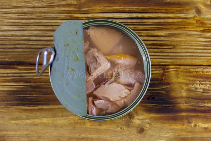 Open Tin Can of Tuna Fish on Wooden Table. Top View Stock Photo - Image ... Open Tin Can of Tuna Fish on Wooden Table. Top View Stock Photo - Image ...