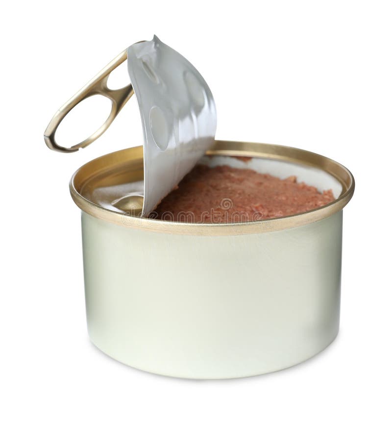 Open Tin Can of Wet Pet Food on White Stock Photo - Image of conserve ...
