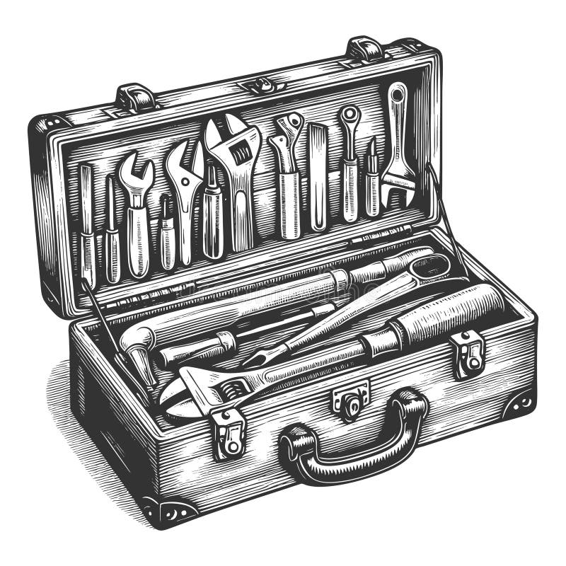 Open Toolbox Engraving Sketch Vector Illustration Stock Vector ...