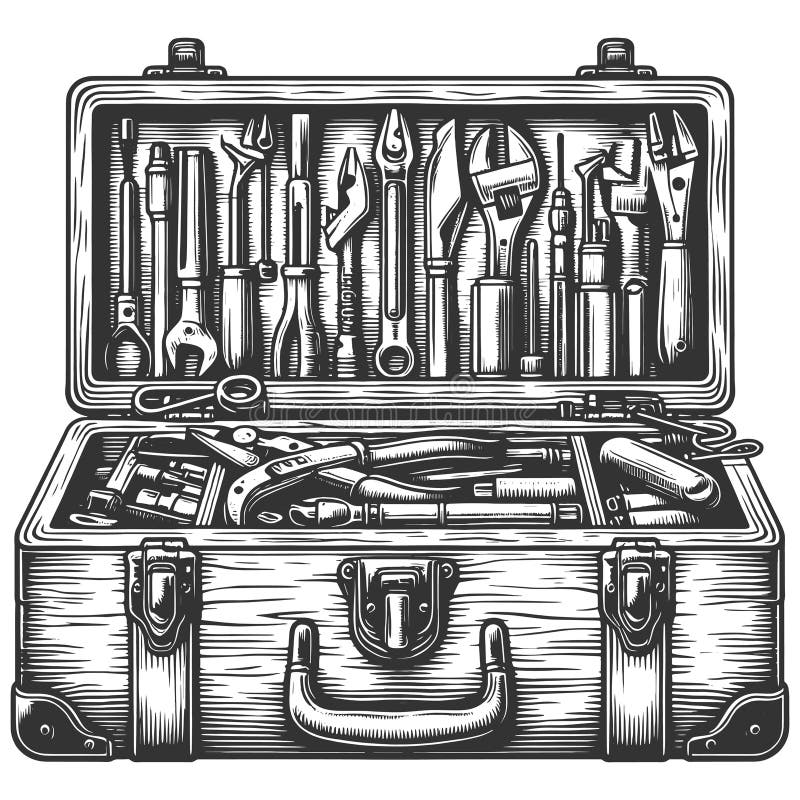 Open Toolbox Engraving Sketch Raster Illustration Stock Photo - Image ...