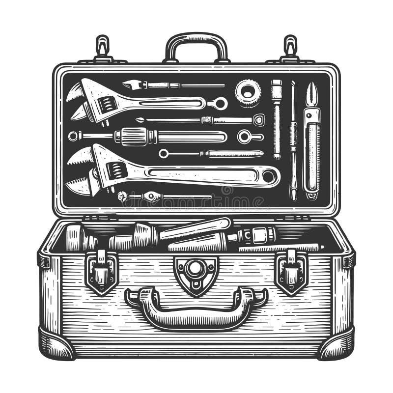 Open Toolbox Engraving Sketch Raster Illustration Stock Illustration ...