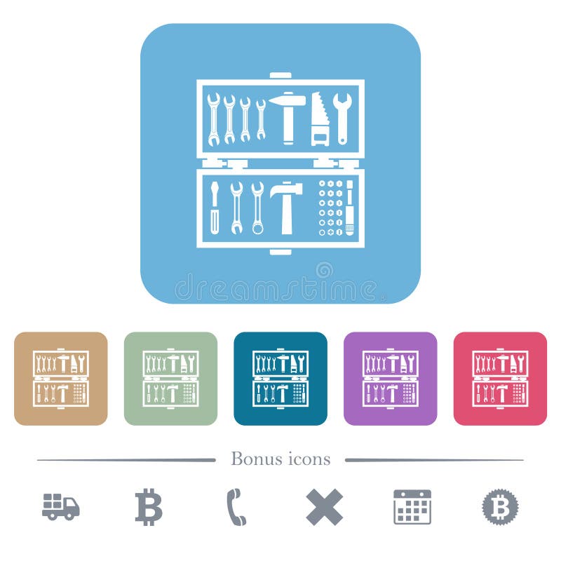 Open Toolbox Flat Icons on Color Rounded Square Backgrounds Stock ...