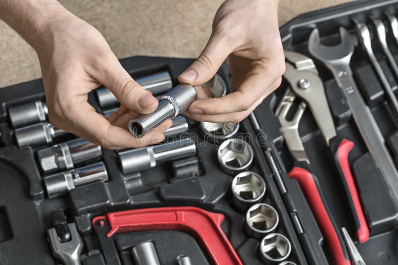 Open Toolbox and Male Hands Stock Photo - Image of chrome, technical ...