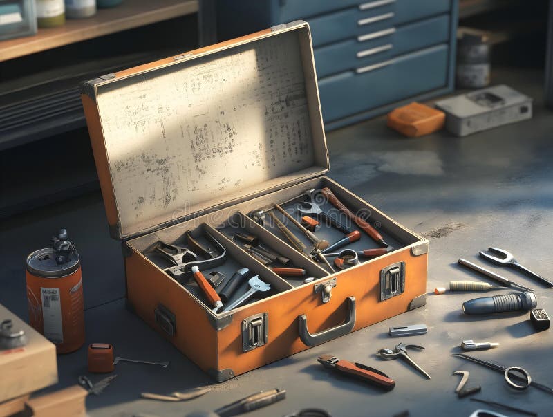 Open Toolbox on a Workbench with Tools Carefully Arranged Inside Stock ...