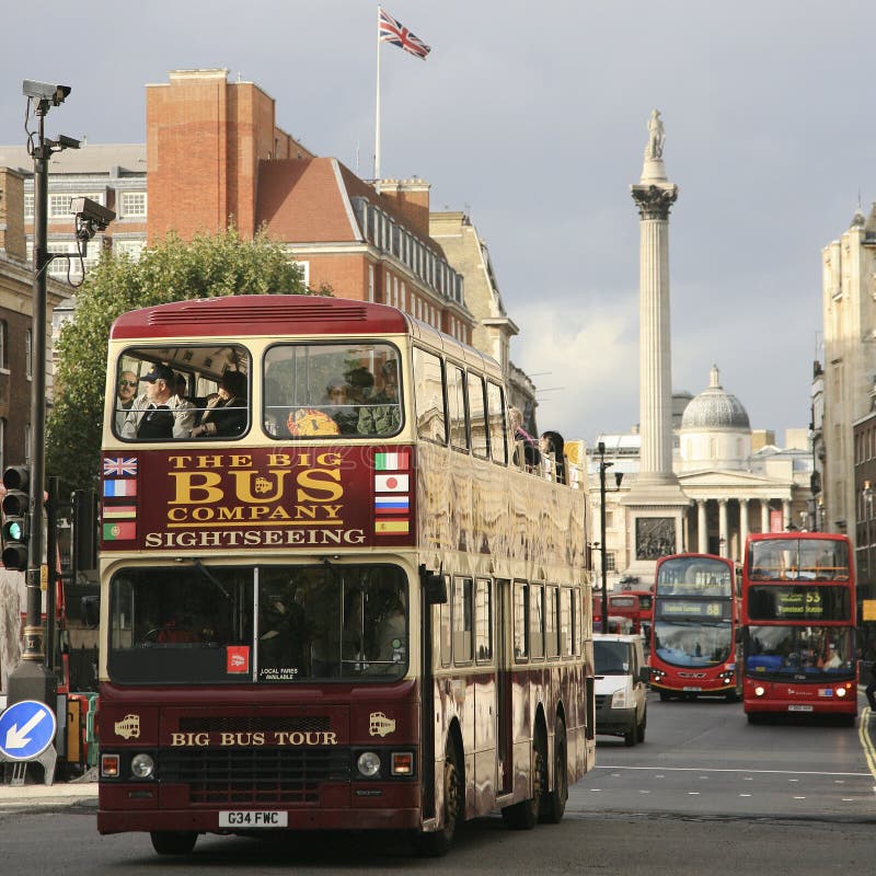 London Red Buses in Front of Trafalgar Square - London Editorial Stock ...