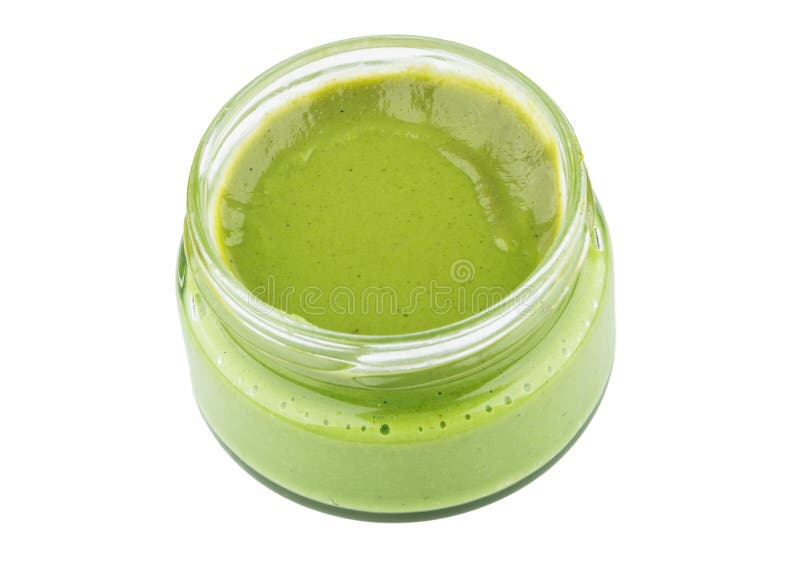 Glass jar of wasabi sauce stock photo. Image of background - 213481468