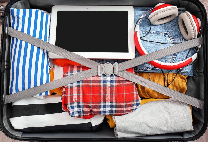 Open Travel Suitcase with Packed Things Stock Image - Image of clothes ...