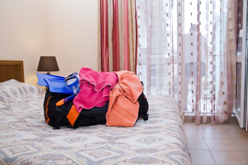 Open Traveling Bag with Things Stock Image - Image of curtains, holding ...