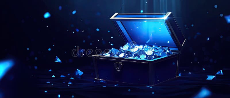 Treasure Chest Filled with Blue Gems and Glowing with Light Stock ...