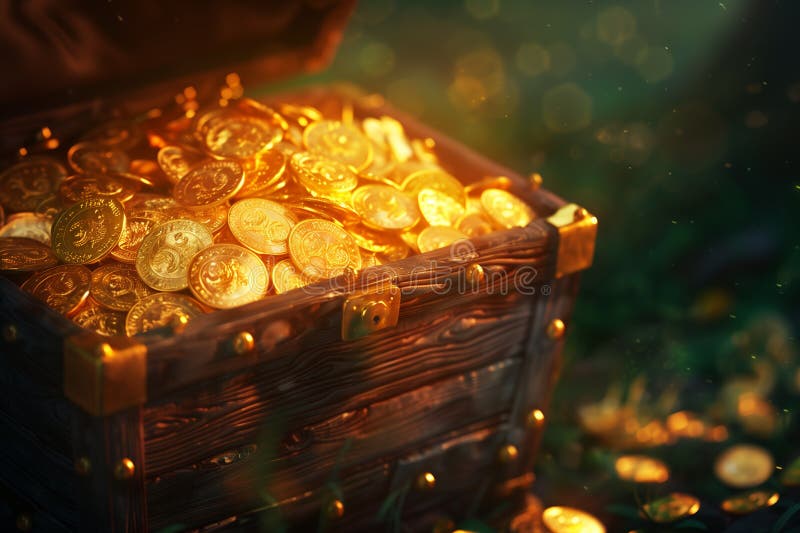 An Open Treasure Chest Full of Gold Coins. Stock Illustration ...