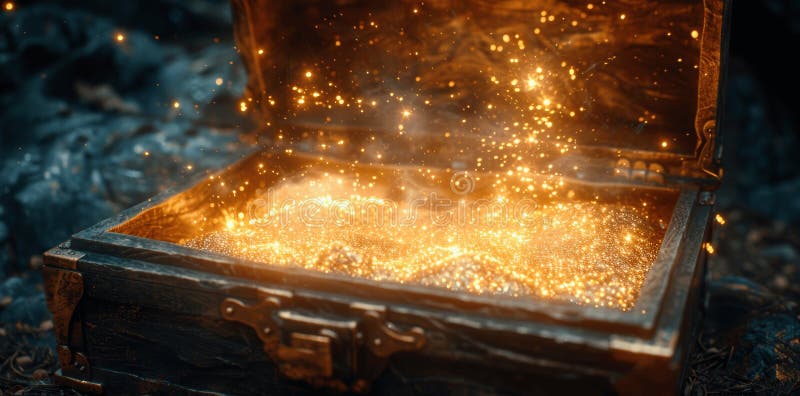 Open Treasure Chest Overflowing with Sparkling Gold and Glowing ...