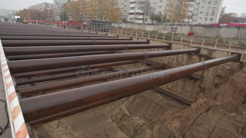 Open Trench Reveals Complex of Metal Support System Stock Video - Video ...