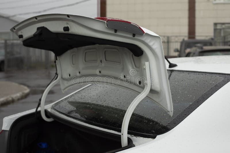Open Trunk of Car. Trunk in White Car Stock Image - Image of adult ...