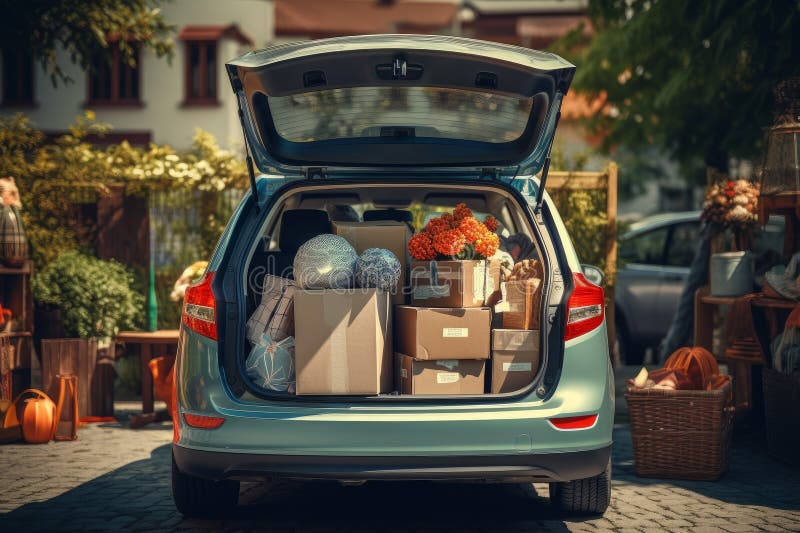 Open Trunk Full with Moving Boxes. Generate Ai Stock Image - Image of ...