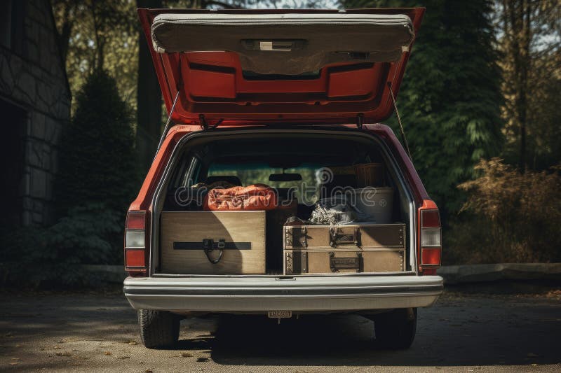 Open Trunk Moving Boxes Storage. Generate Ai Stock Image - Image of ...