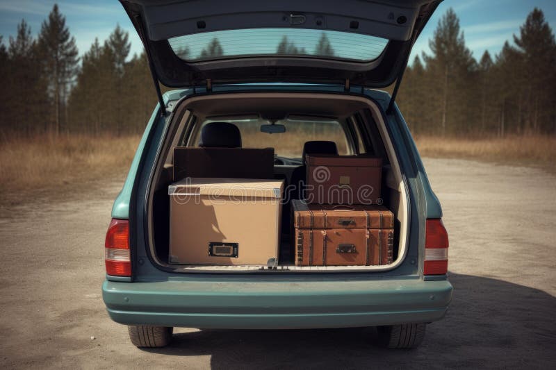 Open Trunk Moving Boxes Storage. Generate Ai Stock Illustration ...
