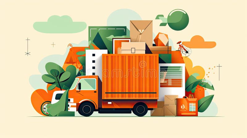 Open Trunk of a Truck with Things in Boxes Stock Illustration ...