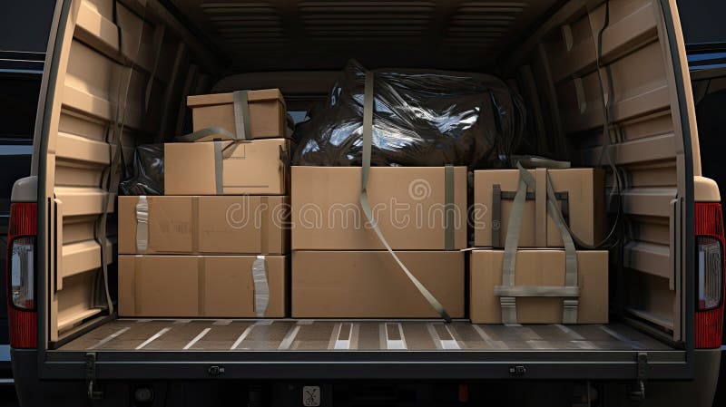 Open Trunk of a Truck with Things in Boxes Stock Photo - Image of ...